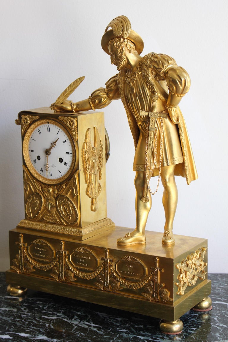 French Restoration Empire Clock Representing François 1er For Sale at ...