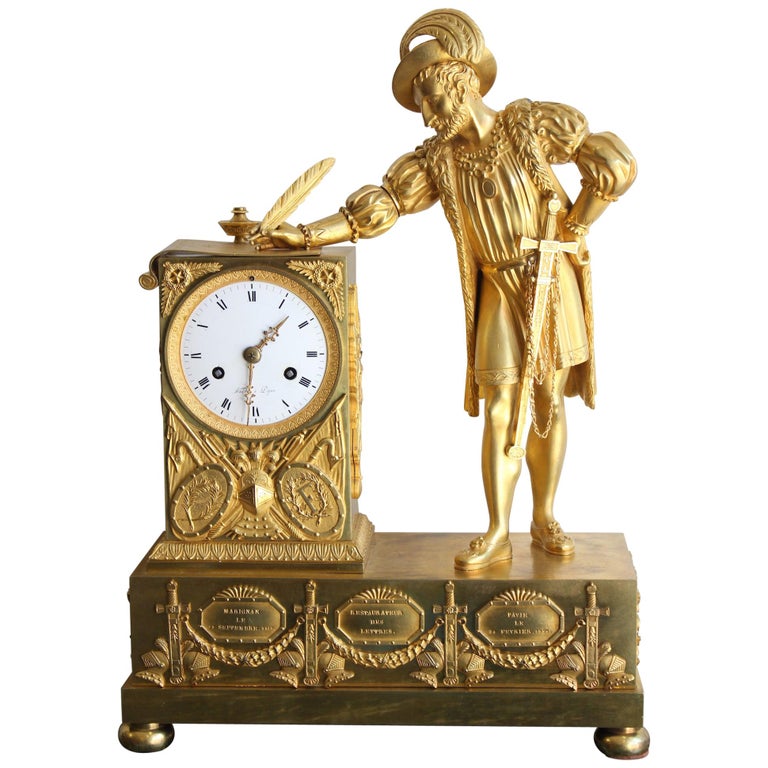 French Restoration Empire Clock Representing François 1er For Sale at ...