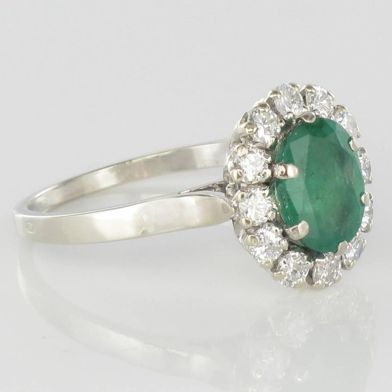 French Retro 1960s Emerald Diamond White Gold Pompadour Engagement Ring ...