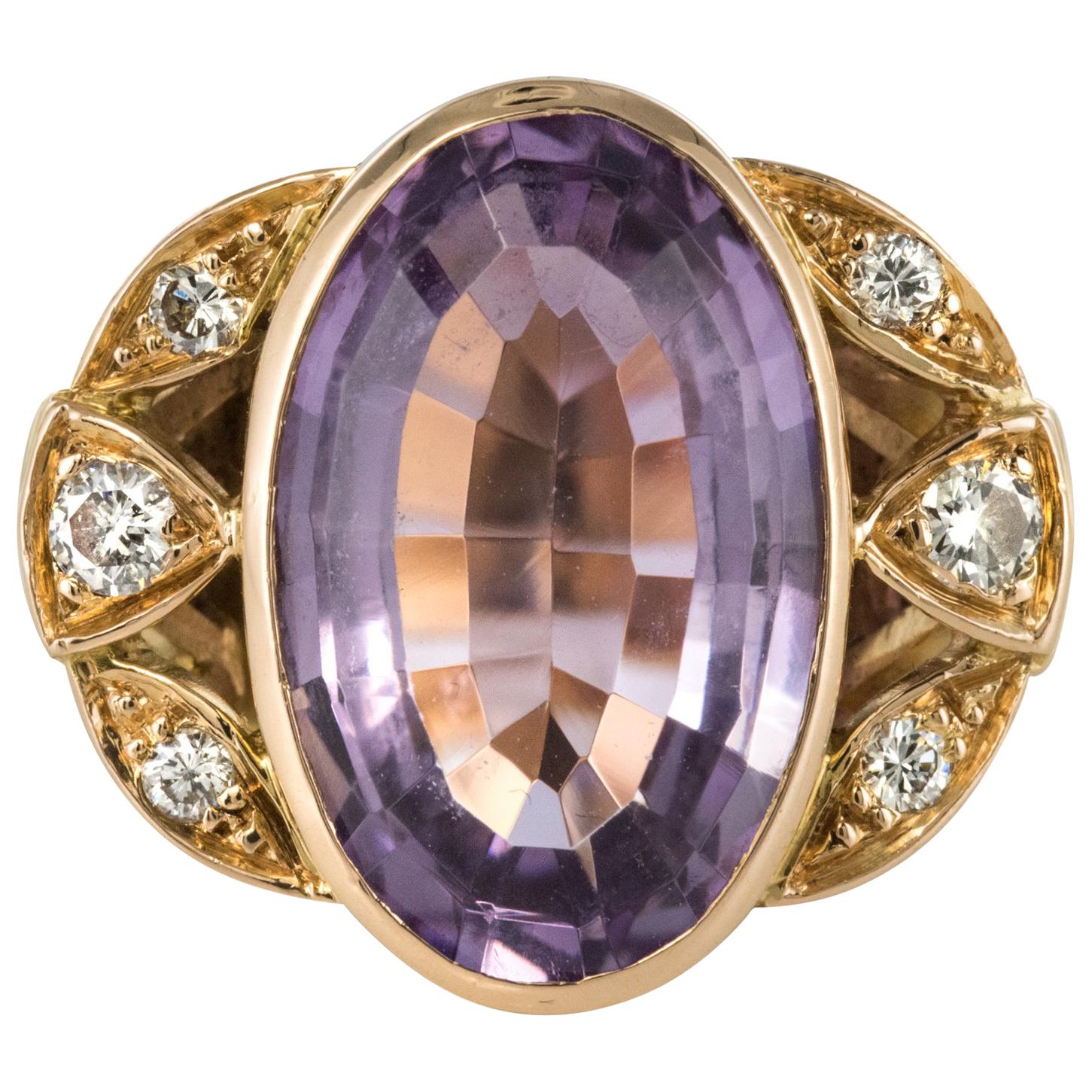 French Retro 1970s Amethyst Diamonds Ring at 1stDibs