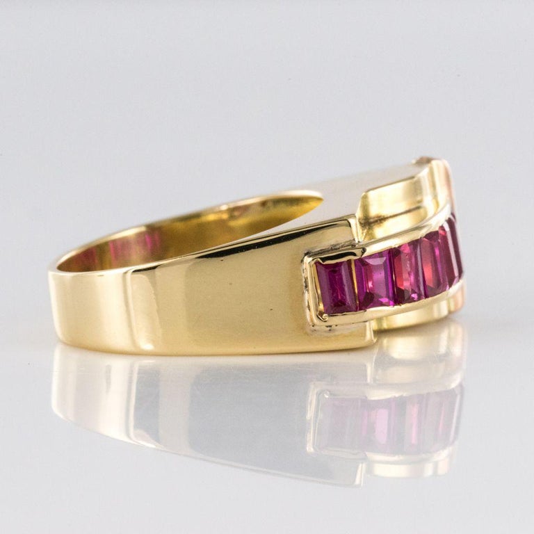 French Retro Calibrated Ruby Gold Tank Ring at 1stDibs | french tank ring