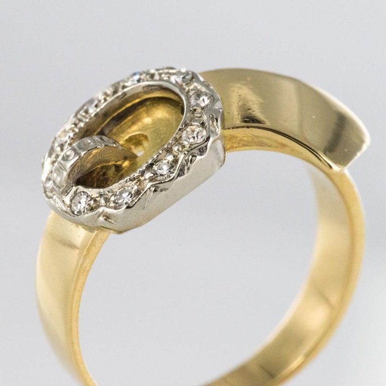 French Retro Diamond 18 Karat Yellow Gold Belt Ring For Sale at 1stDibs