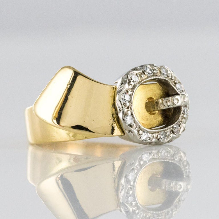 French Retro Diamond 18 Karat Yellow Gold Belt Ring For Sale at 1stDibs