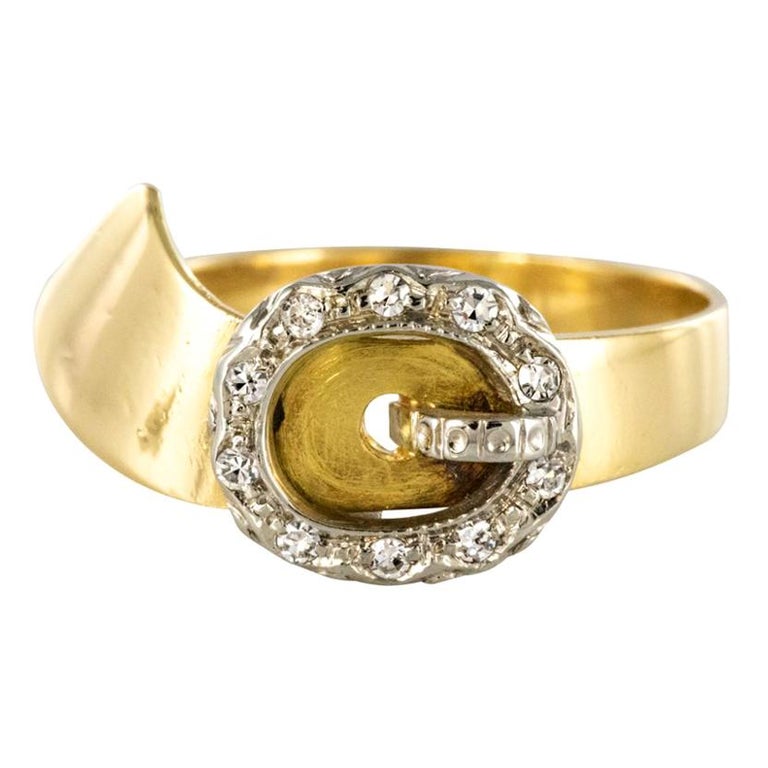 French Retro Diamond 18 Karat Yellow Gold Belt Ring For Sale at 1stDibs