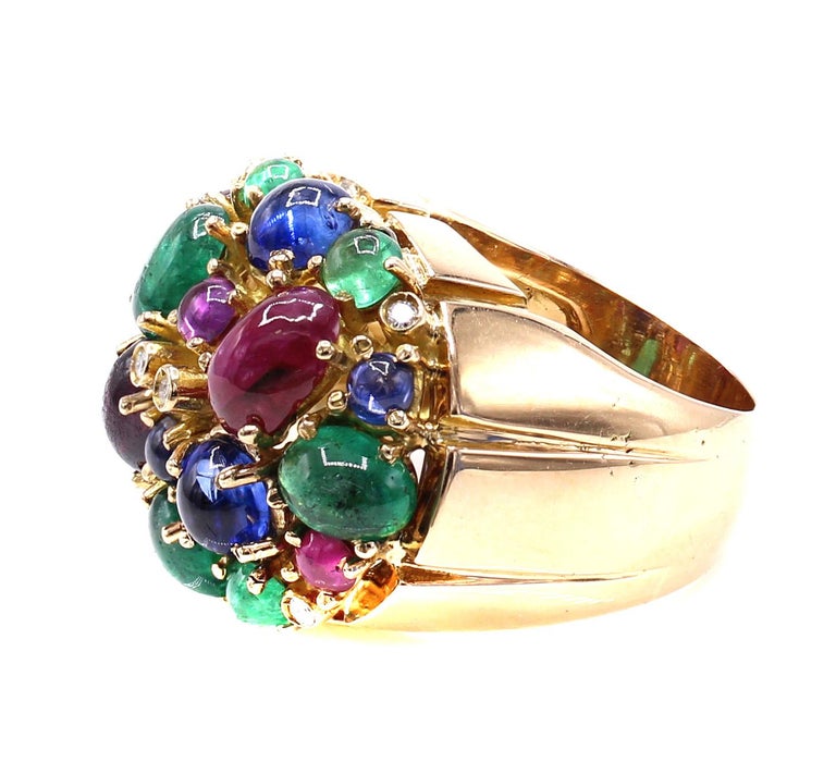 French Retro Gem Set Tutti Frutti Ring For Sale at 1stDibs
