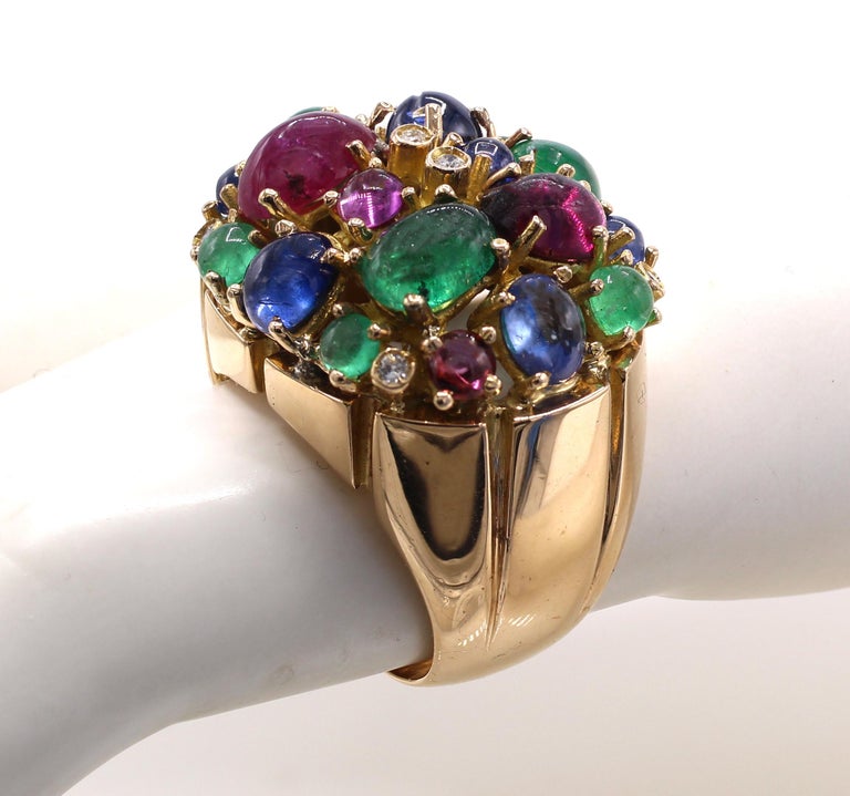 French Retro Gem Set Tutti Frutti Ring For Sale at 1stDibs