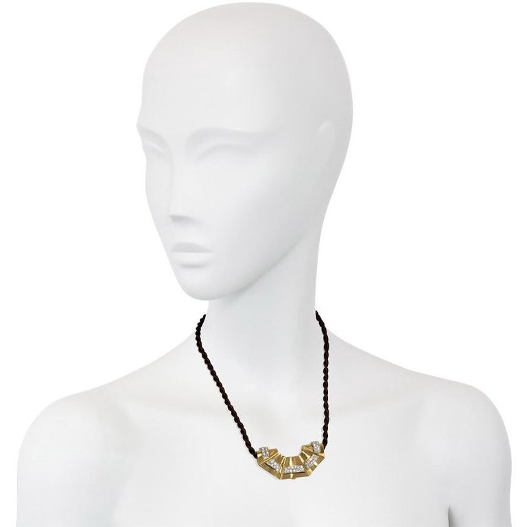 French Retro Gold and Diamond Fan-Shaped Clip Brooch, Wearable as a ...