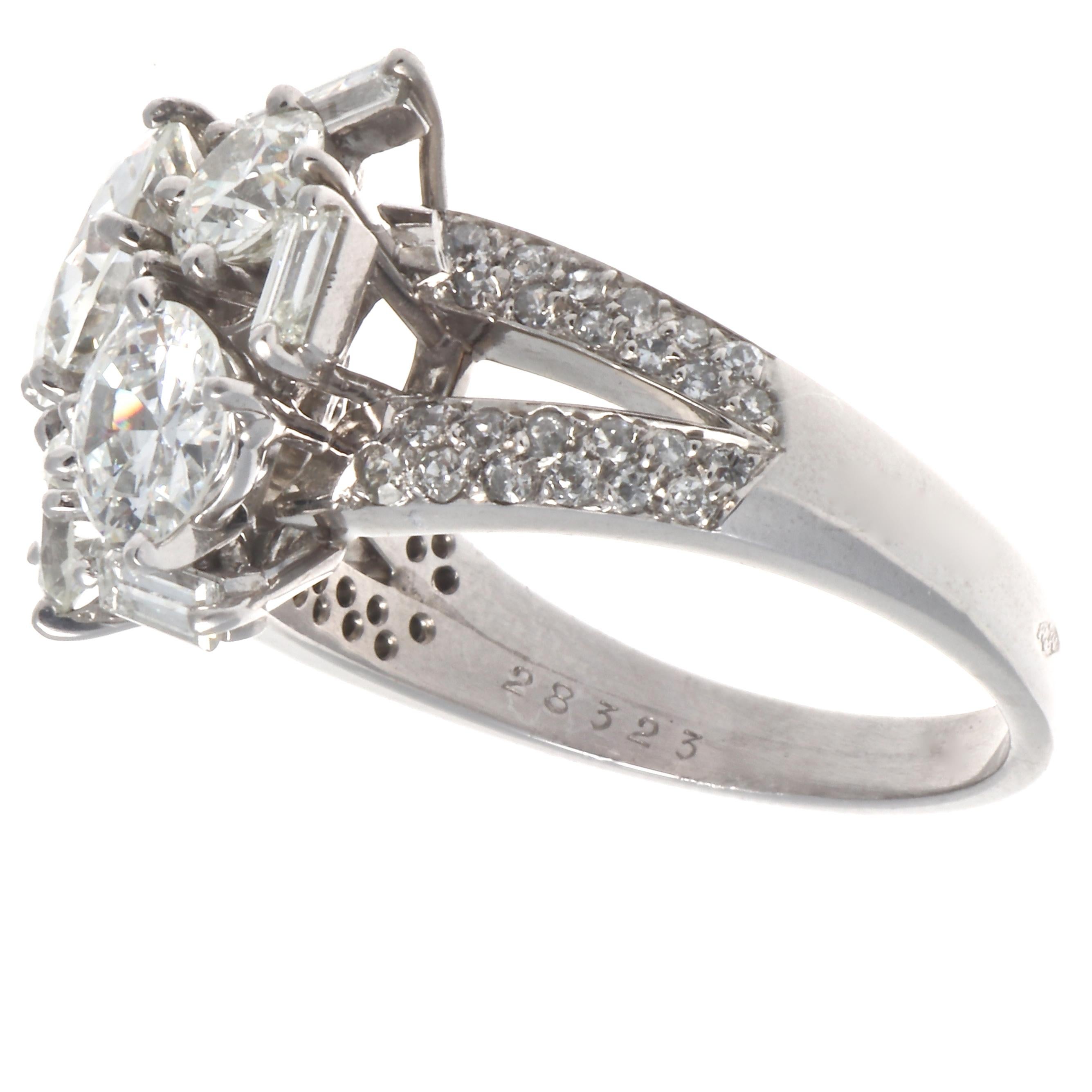 French Retro Mellerio GIA 1.88 Carat Multi Diamond Platinum Ring For ...