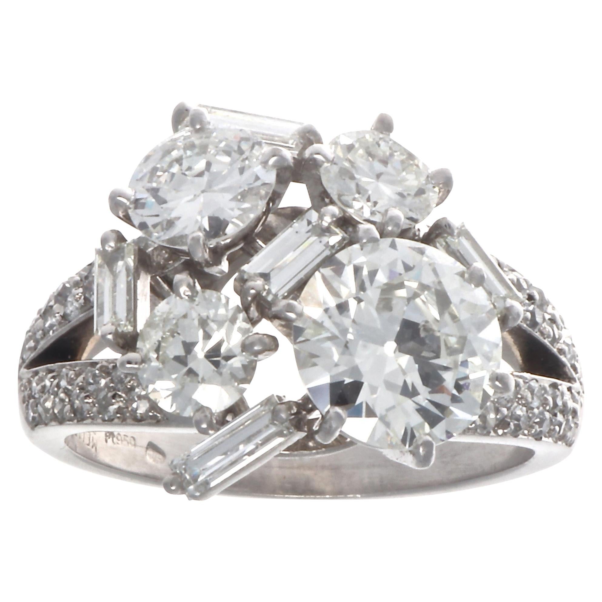 French Retro Mellerio GIA 1.88 Carat Multi Diamond Platinum Ring For ...