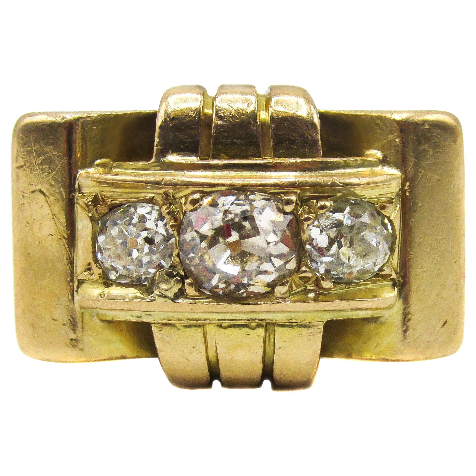 Antique Retro 18 Karat Gold Diamond Ring at 1stDibs