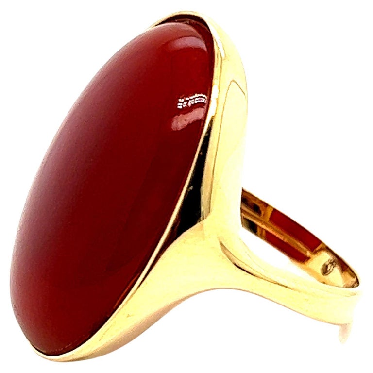 French Ring Set with a Red Onyx Cabochon Yellow Gold For Sale at 1stDibs