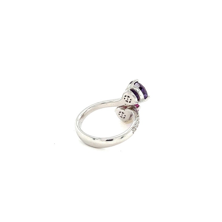 French Ring Two Sapphire Corundum Violet Pink Diamonds White Gold 18 ...