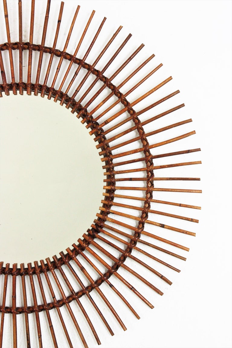 French Riviera Rattan Sunburst Mirror, 1960s For Sale at 1stDibs