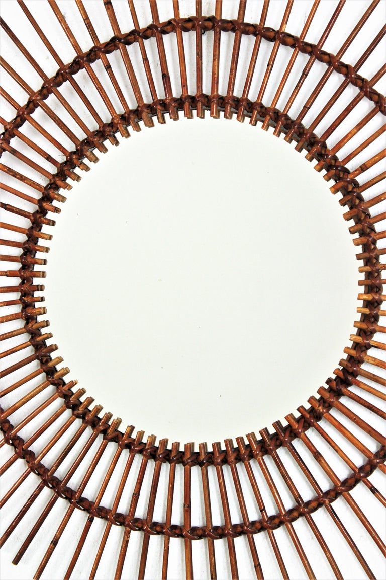 French Riviera Rattan Sunburst Mirror, 1960s For Sale at 1stDibs