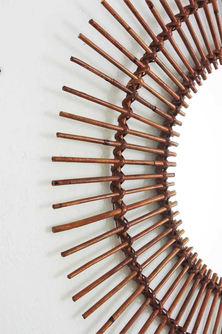 French Riviera Rattan Sunburst Mirror, 1960s For Sale at 1stDibs