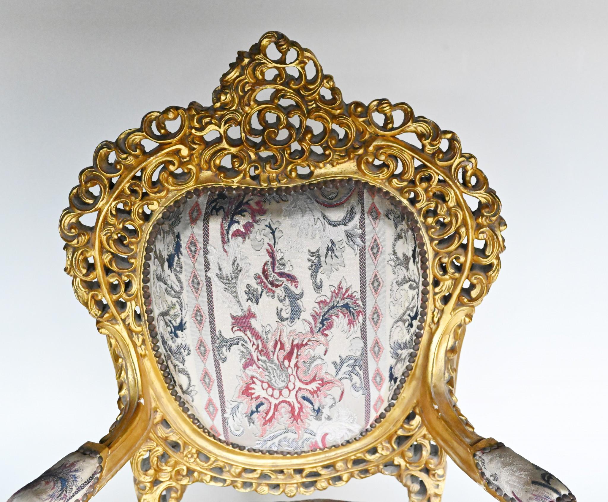 French Rococo Arm Chairs Carved Giltwood Fauteuils For Sale at 1stDibs