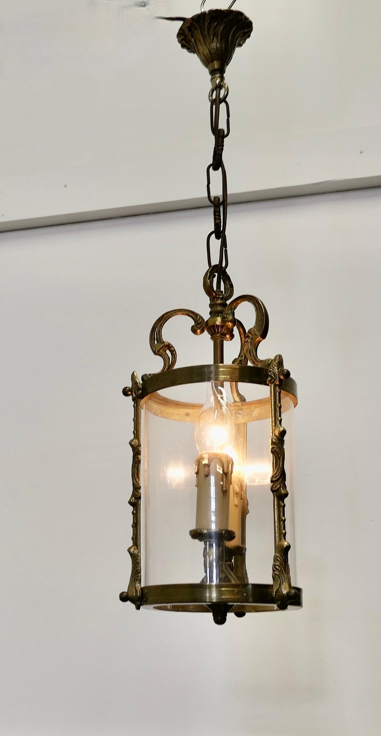 French Rococo Brass Glass Lantern Hall Light For Sale at 1stDibs