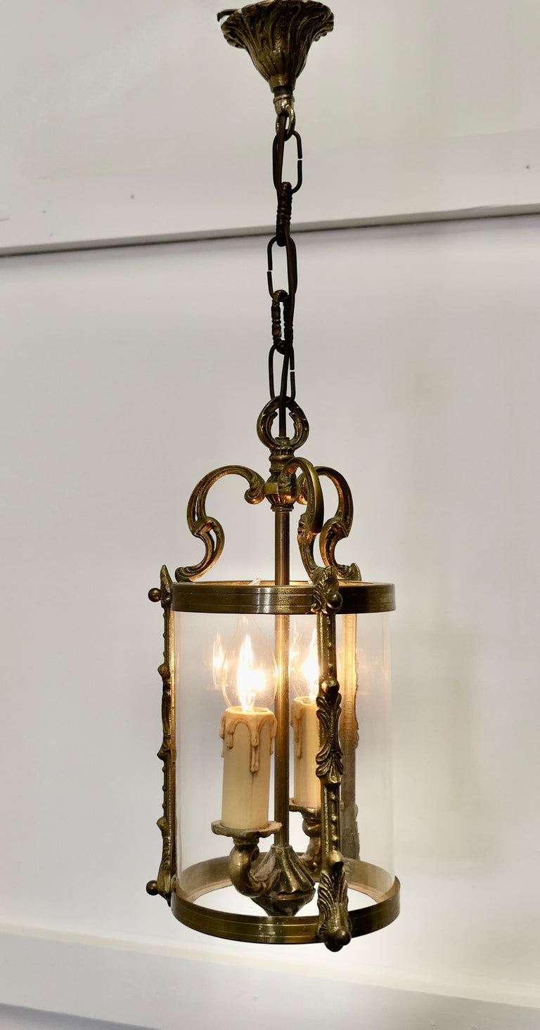 French Rococo Brass Glass Lantern Hall Light For Sale at 1stDibs