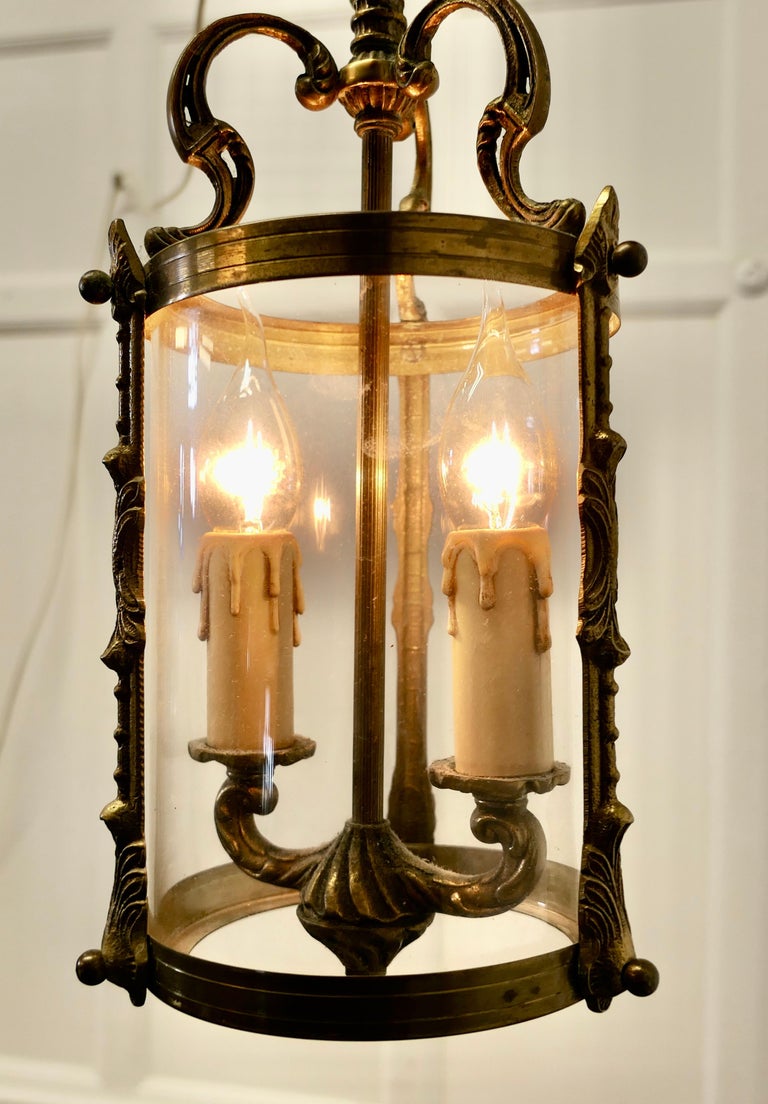 French Rococo Brass Glass Lantern Hall Light For Sale at 1stDibs