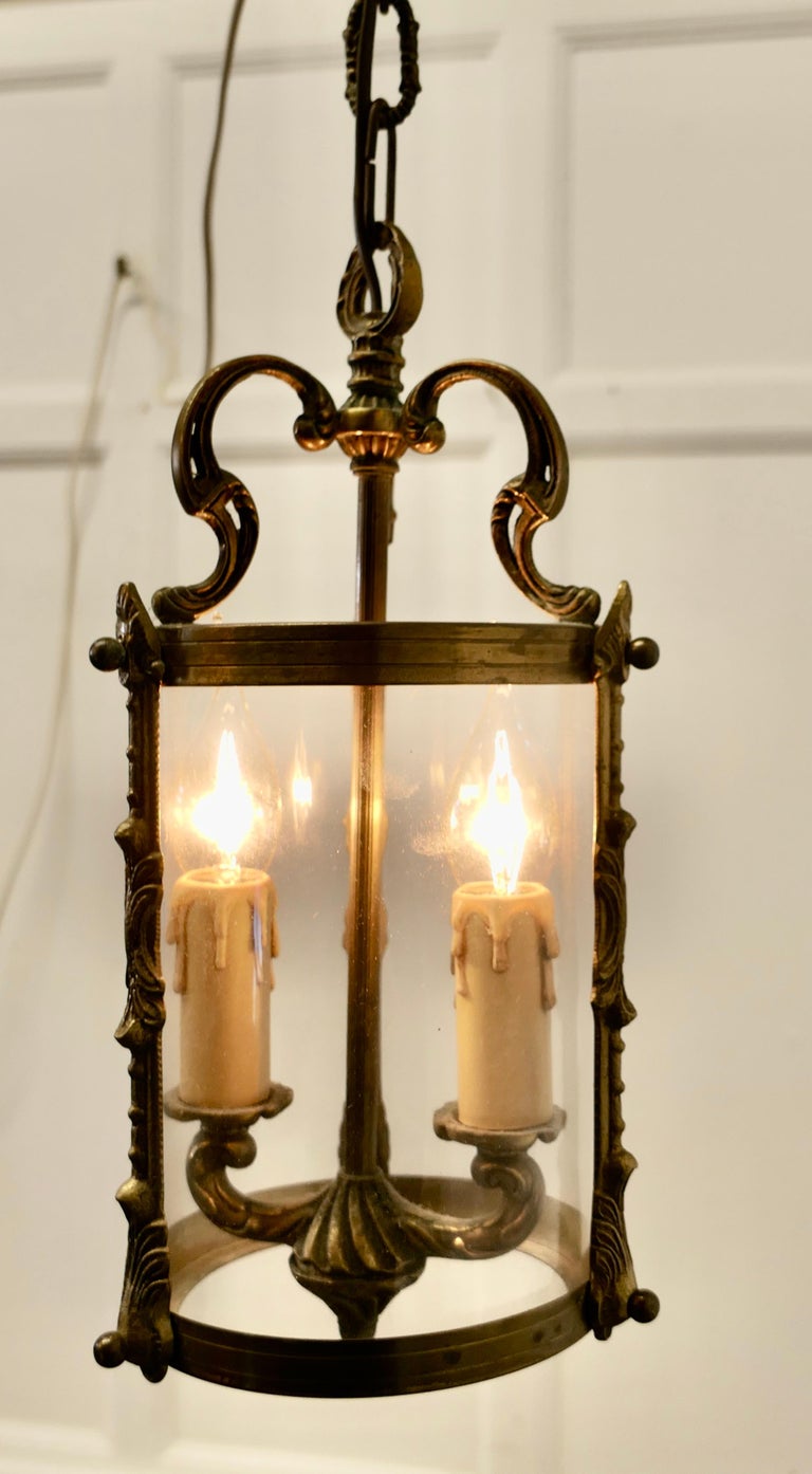 French Rococo Brass Glass Lantern Hall Light For Sale at 1stDibs