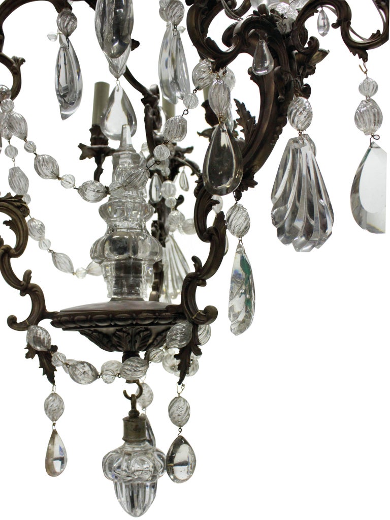 French Rococo Chandelier in Bronze with Cut Glass For Sale at 1stDibs