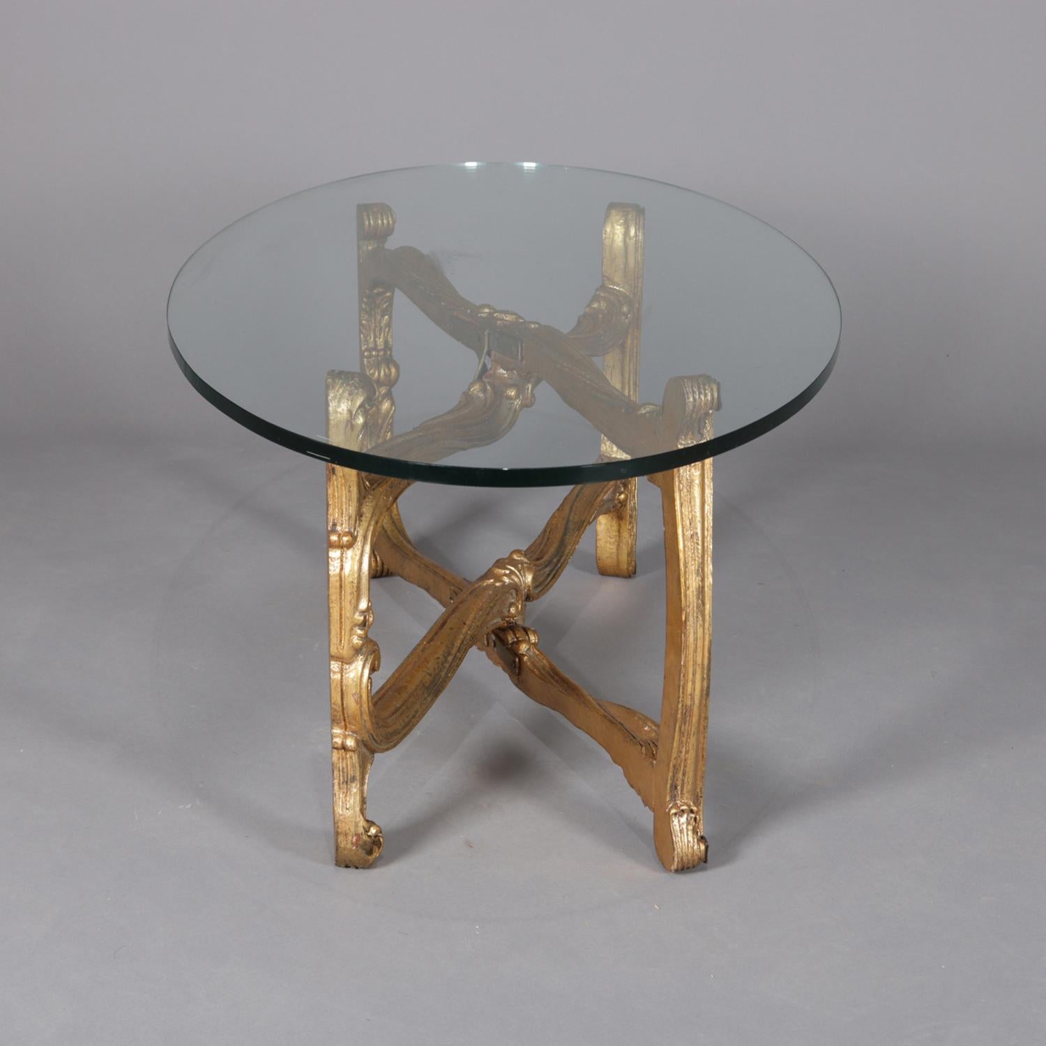French Rococo Giltwood Scroll Form and Glass Top Coffee Table, 20th ...