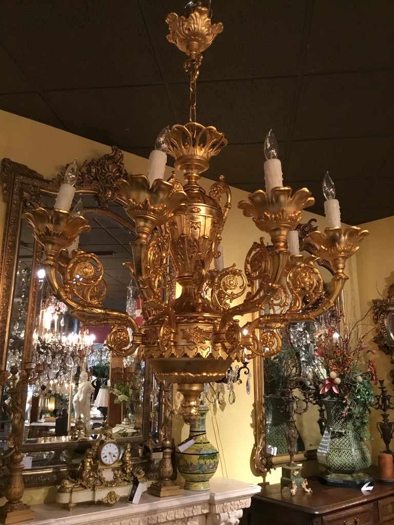 French Rococo Gold Washed Bronze Chandelier For Sale at 1stDibs