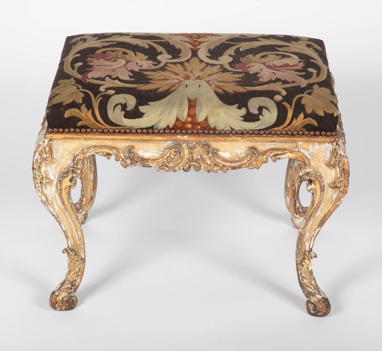 French Rococo Painted and Gilt Stool with Aubusson Upholstery at ...