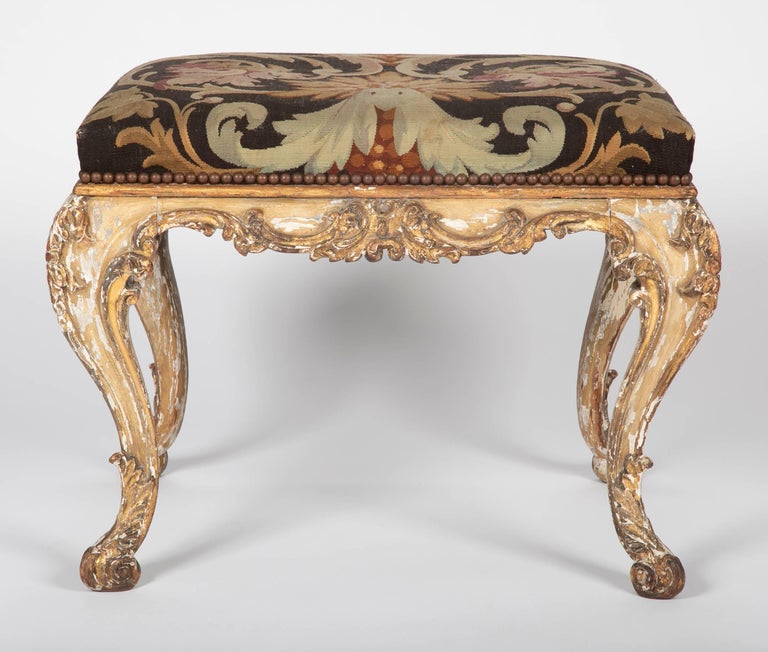 French Rococo Painted and Gilt Stool with Aubusson Upholstery at ...
