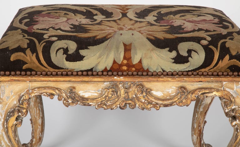 French Rococo Painted and Gilt Stool with Aubusson Upholstery at ...
