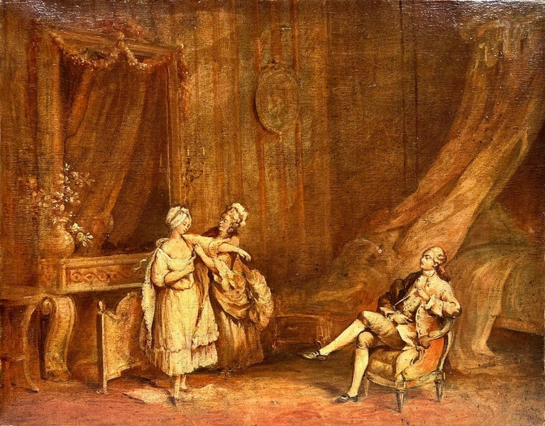 French Rococo - Peinture à l'huile française des années 1800 - Élégante ...