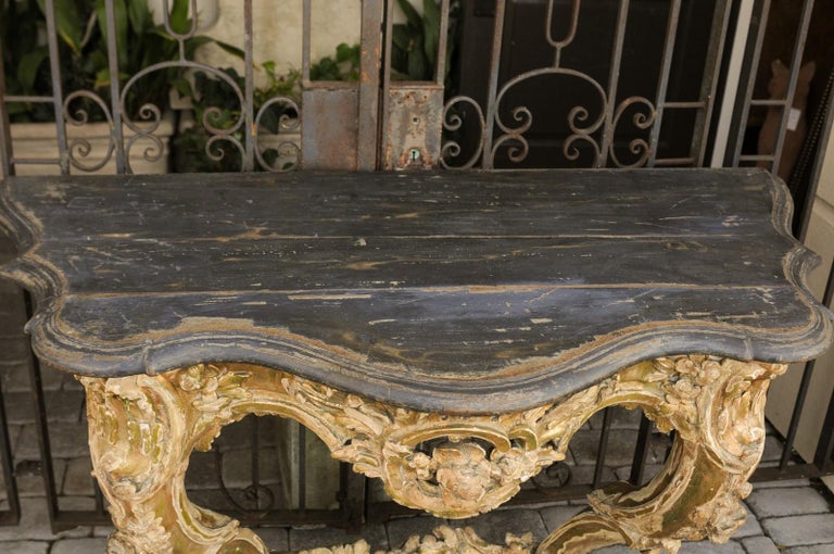 French Rococo Period 1740s Painted Console Table with Hand Carved ...