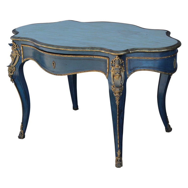 French Rococo Revival Ormolu Mounted Polychrome Turtle Top Center Table ...