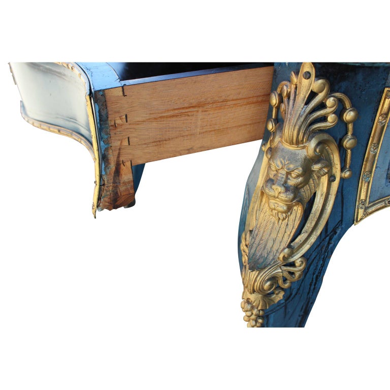 French Rococo Revival Ormolu Mounted Polychrome Turtle Top Center Table ...