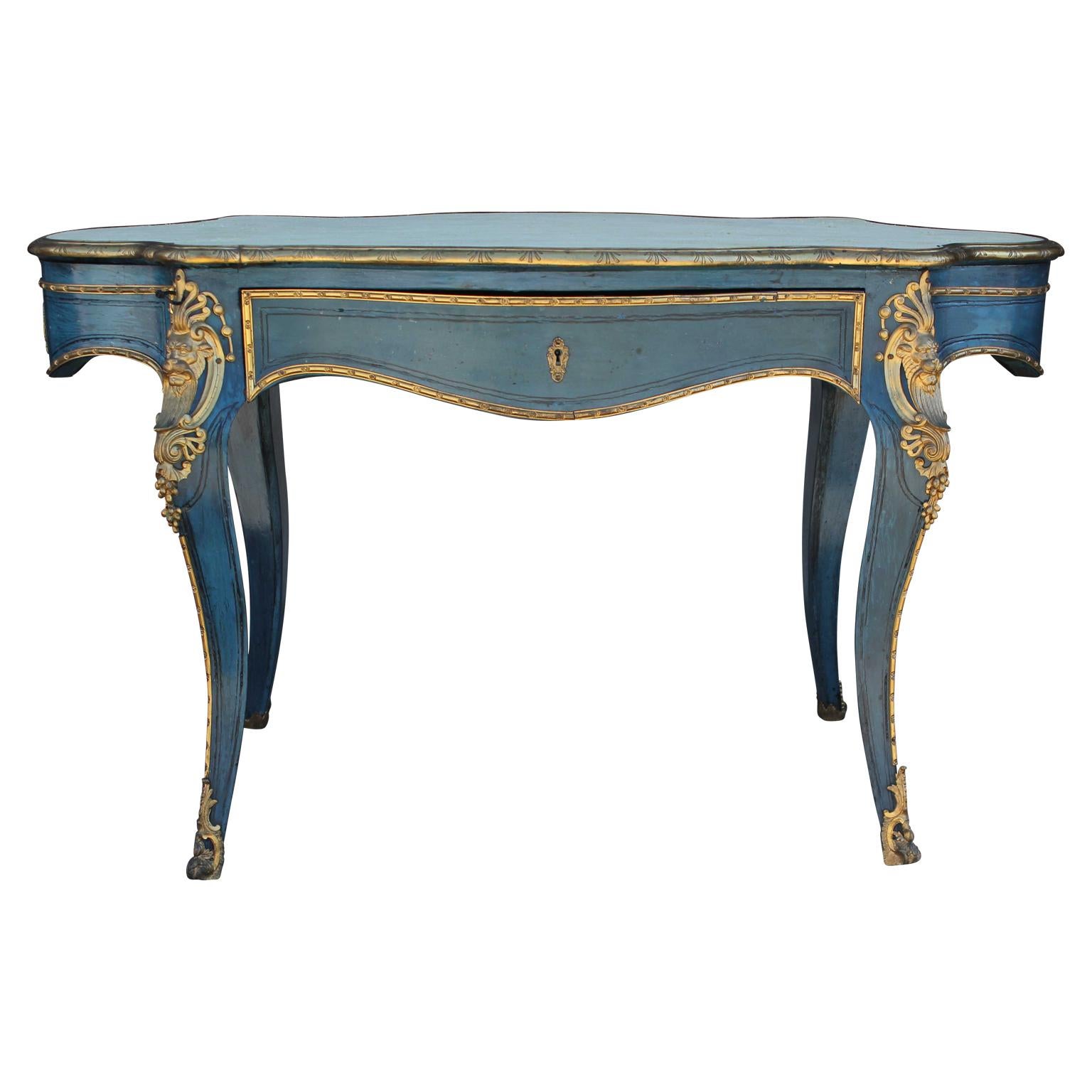 French Rococo Revival Ormolu Mounted Polychrome Turtle Top Center Table ...