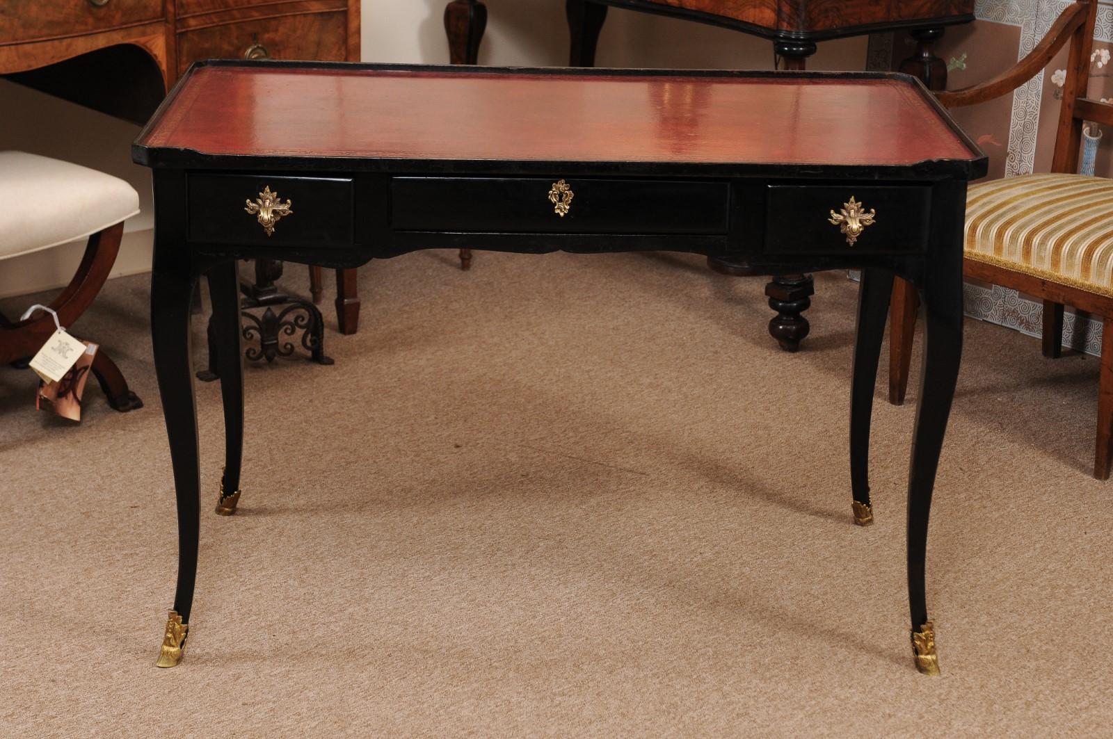 French Rococo Style Black Lacquered Writing Table, Early 20th Century ...