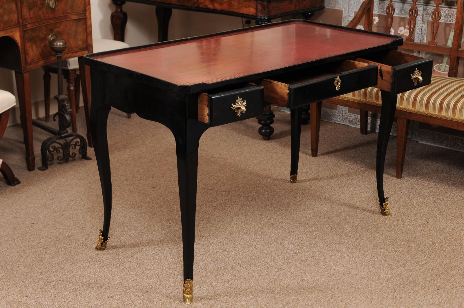 French Rococo Style Black Lacquered Writing Table, Early 20th Century ...