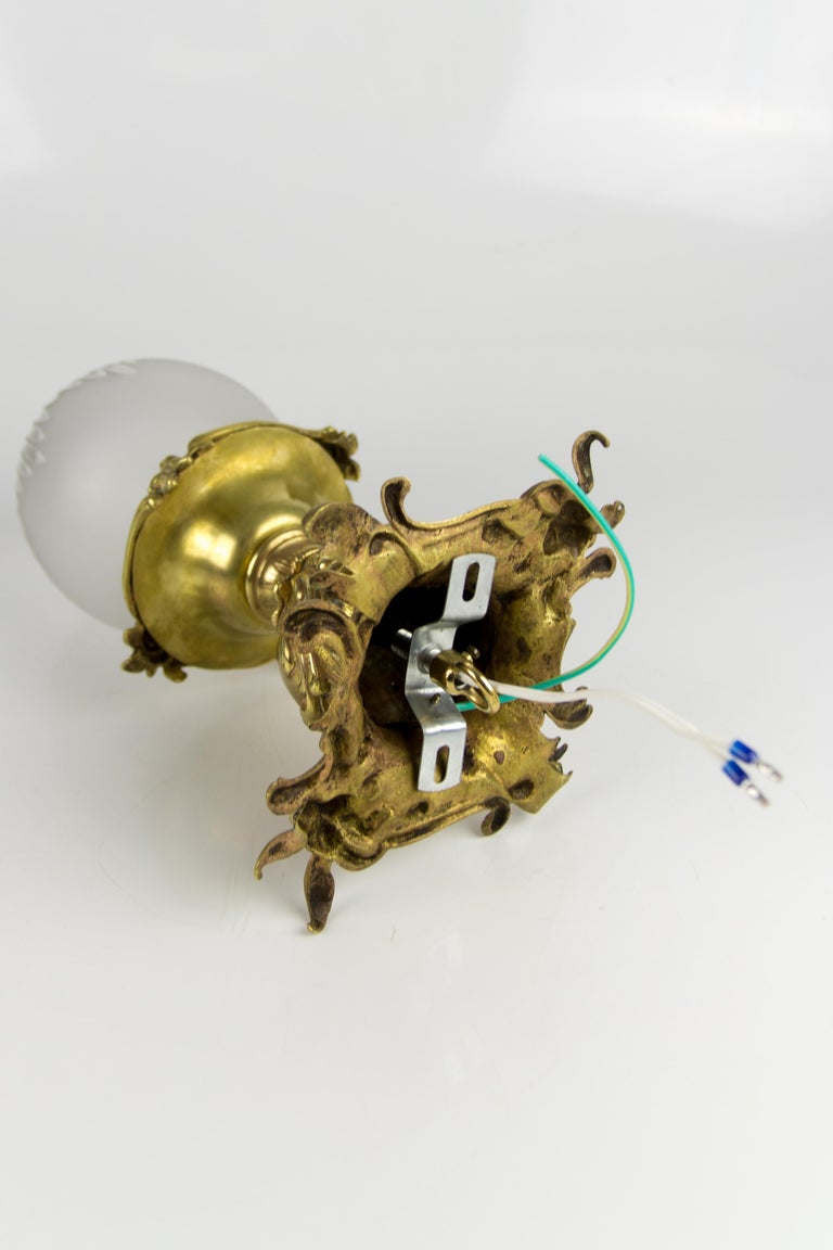 French Rococo Style Bronze and White Frosted Cut Glass Ceiling Light at ...