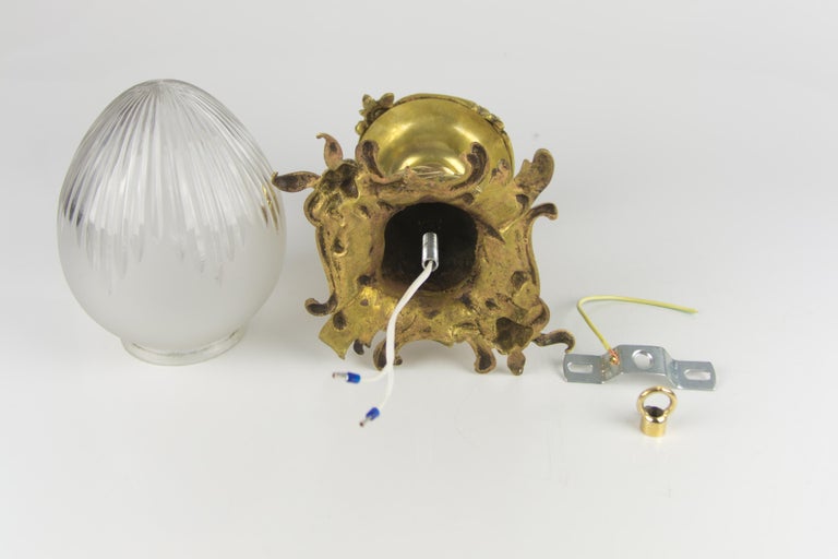 French Rococo Style Bronze and White Frosted Cut Glass Ceiling Light at ...
