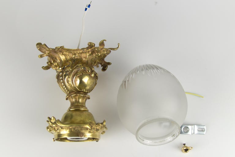 French Rococo Style Bronze and White Frosted Cut Glass Ceiling Light at ...