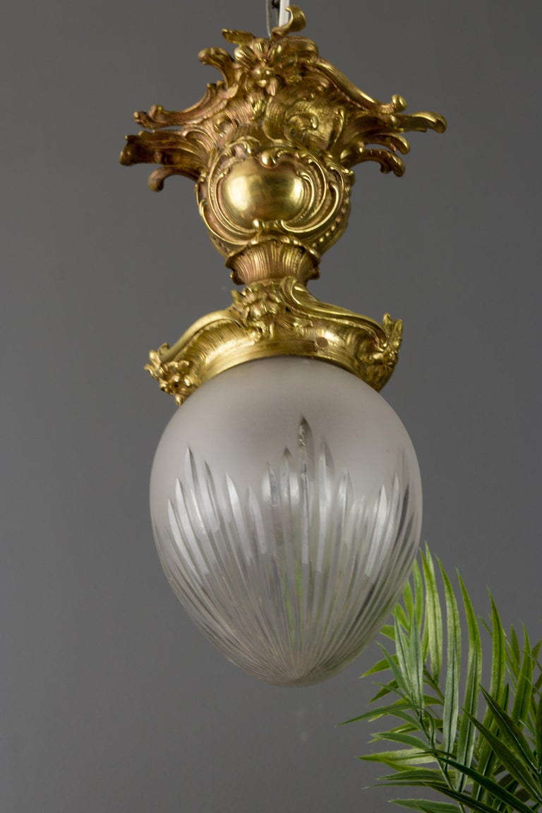 French Rococo Style Bronze and White Frosted Cut Glass Ceiling Light at ...
