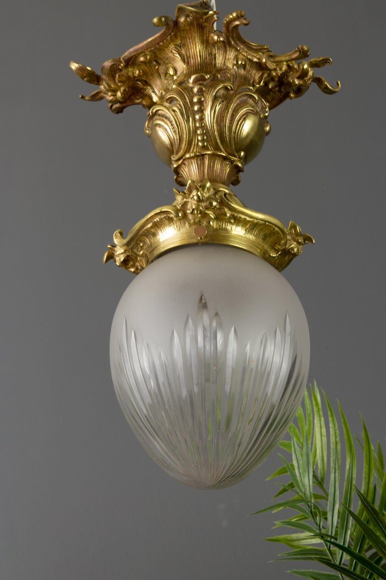 French Rococo Style Bronze and White Frosted Cut Glass Ceiling Light at ...