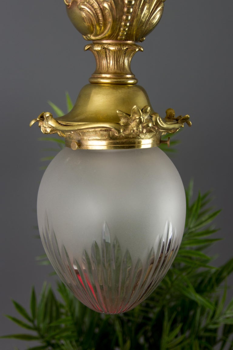 French Rococo Style Bronze and White Frosted Cut Glass Ceiling Light at ...