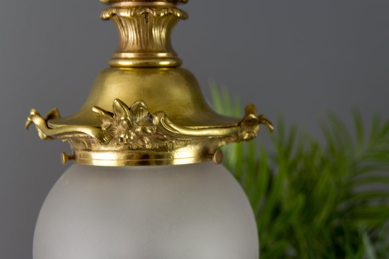 French Rococo Style Bronze and White Frosted Cut Glass Ceiling Light at ...