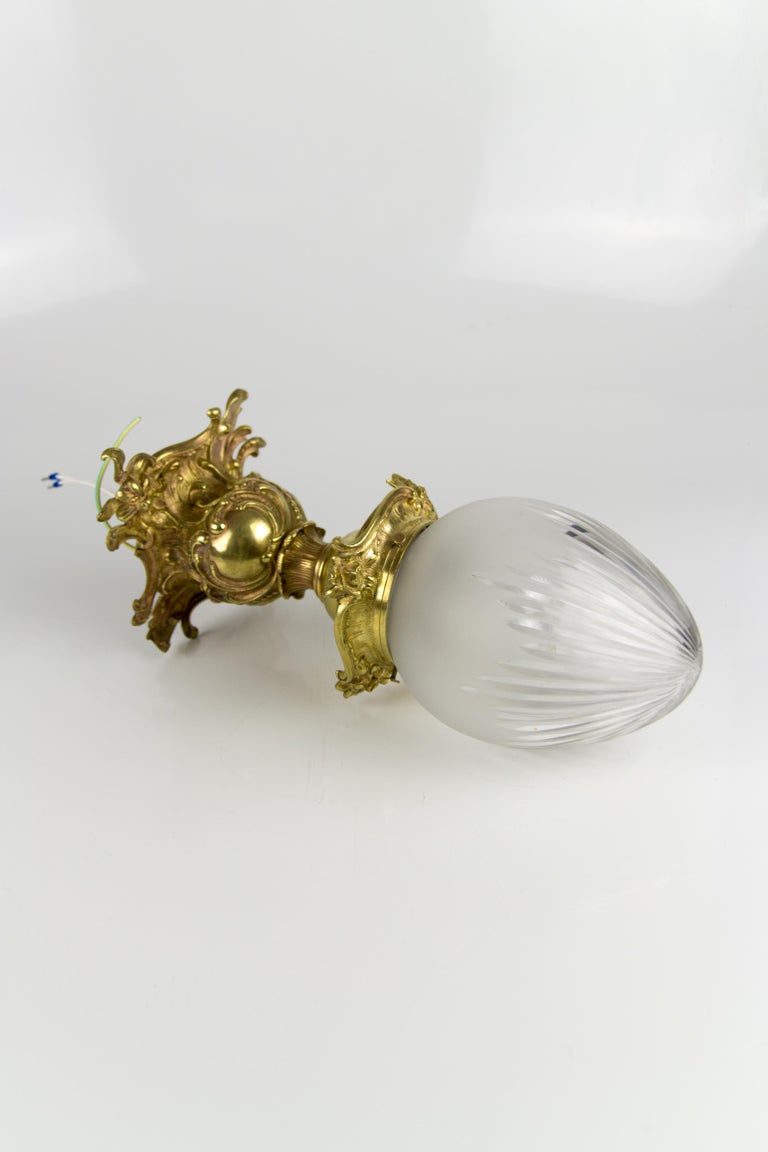 French Rococo Style Bronze and White Frosted Cut Glass Ceiling Light at ...