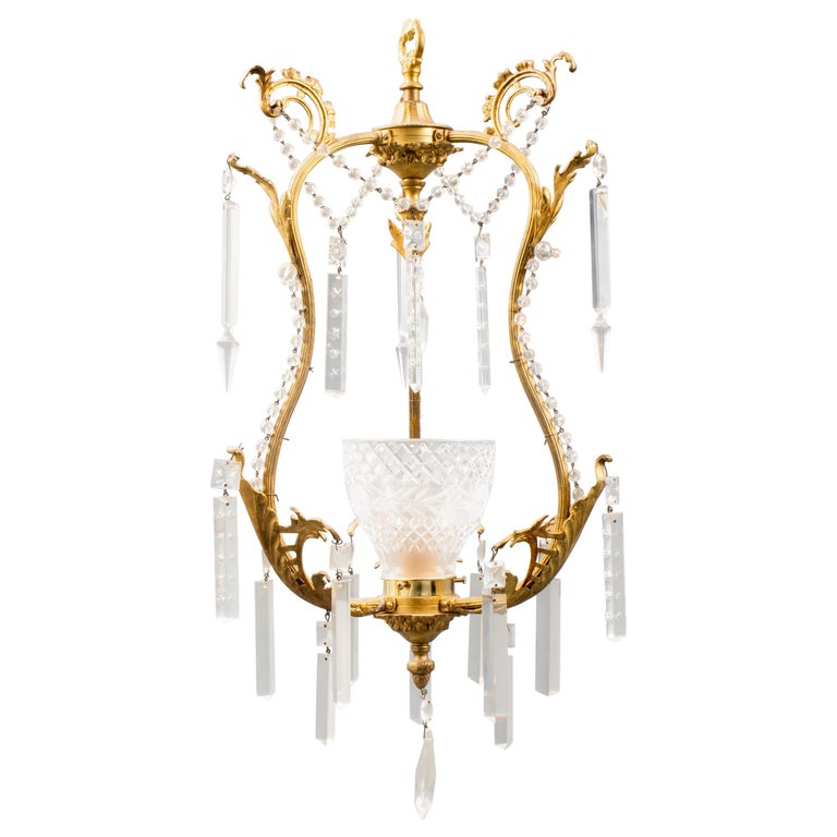 French Rococo Style Gilt Brass and Crystal Pendant For Sale at 1stDibs