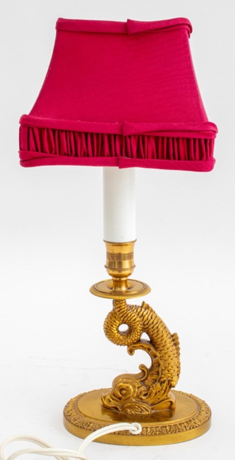 French Rococo Style Gilt Metal Dolphin Table Lamp For Sale at 1stDibs