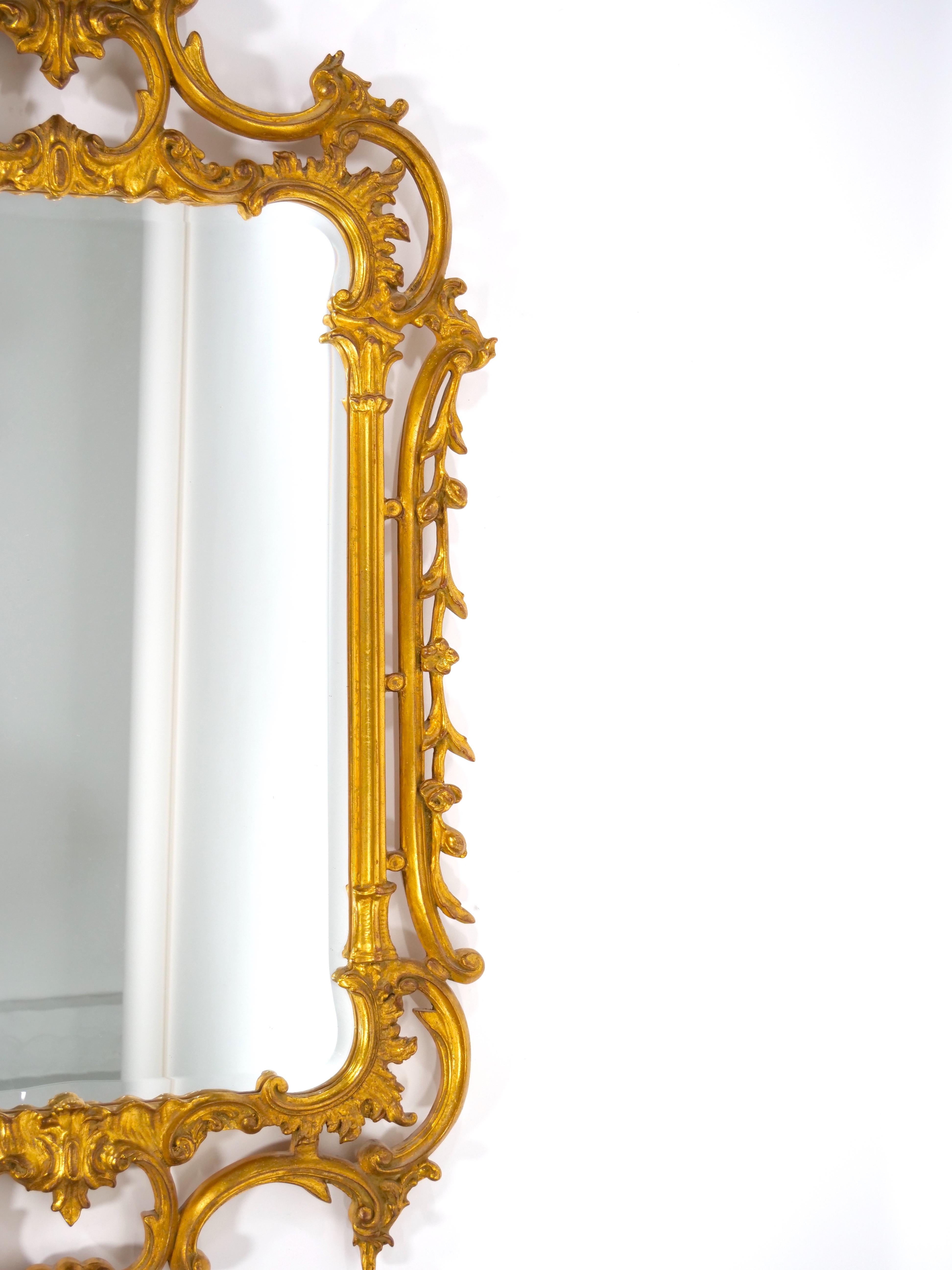 French Rococo Style Gilt Wood Frame Hanging Wall Mirror For Sale at 1stDibs