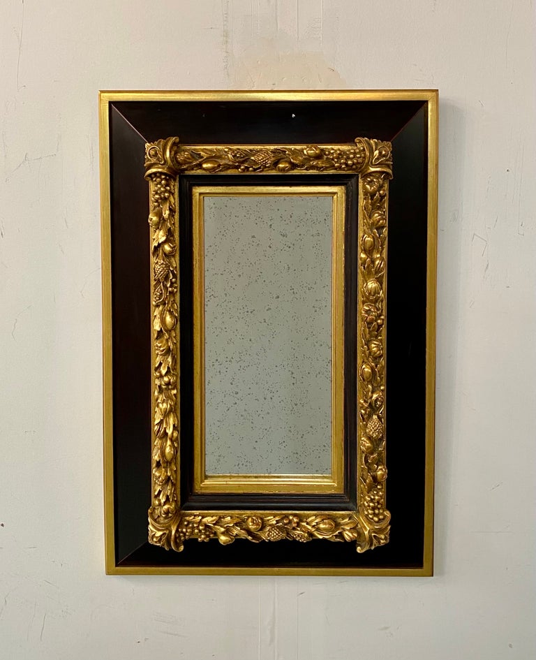 French Rococo Style Small Rectangular Wall Mirror in Ebony and Gold ...