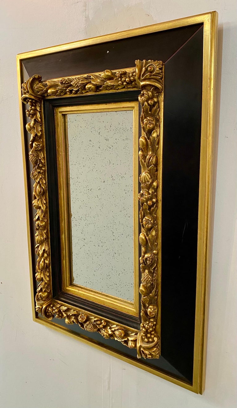 French Rococo Style Small Rectangular Wall Mirror in Ebony and Gold ...
